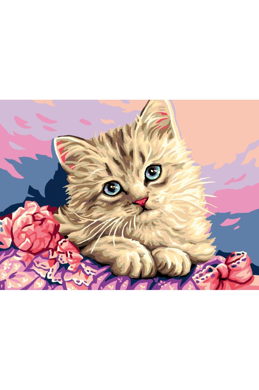 Canevas Royal Paris - Petit chat et fleurs - Canevas Royal Paris - DMC